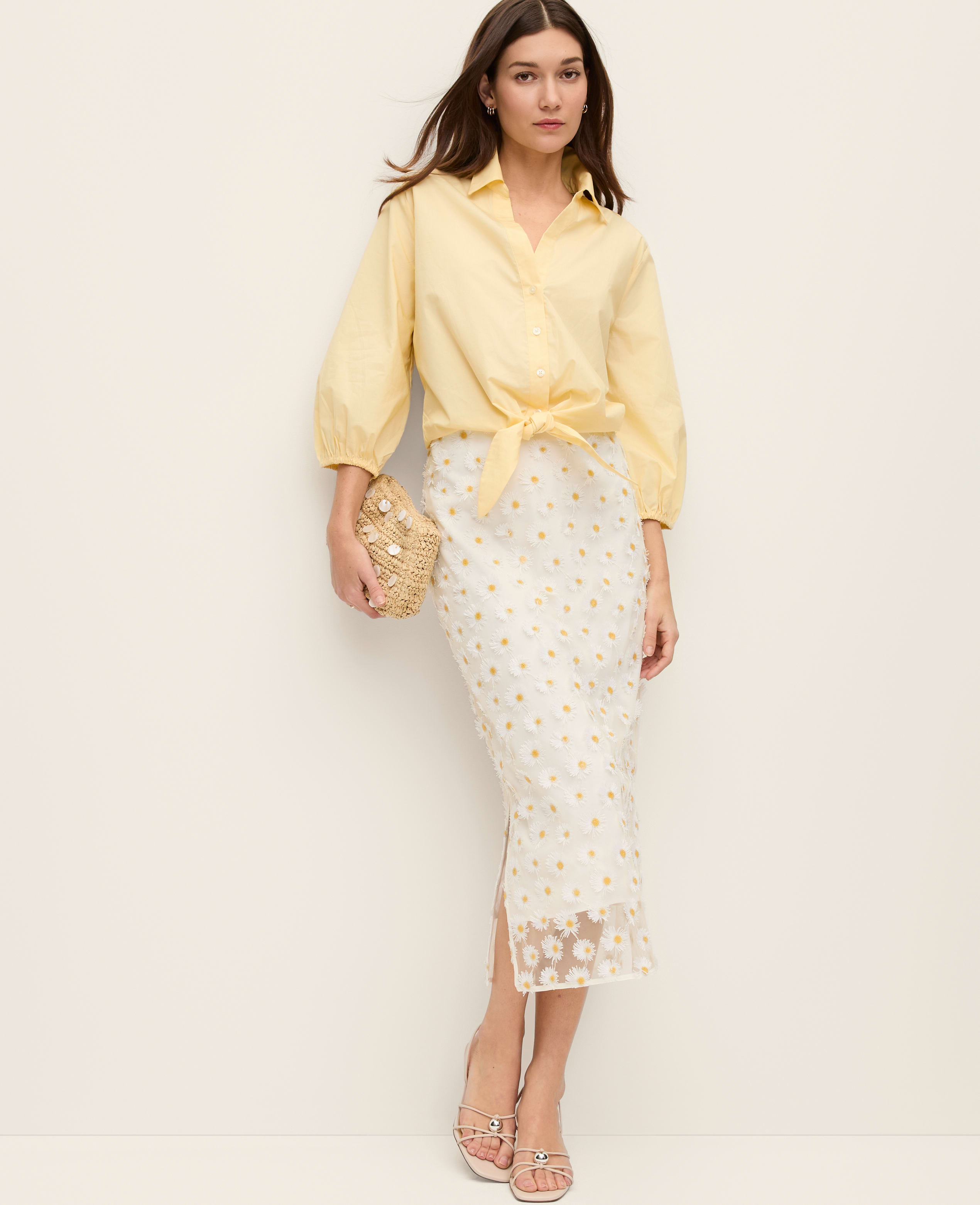 Daisy Appliqué Column Midi Skirt